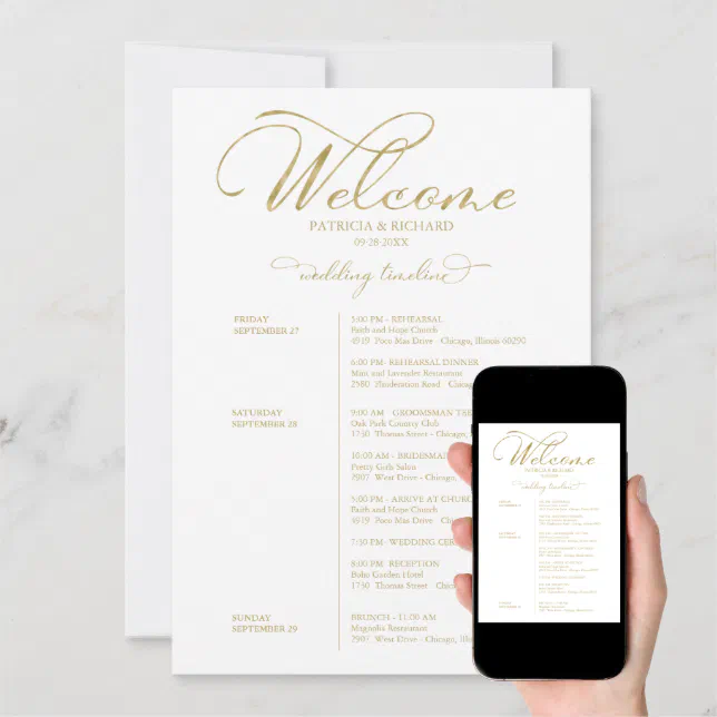 Wedding Weekend Itinerary Timeline Elegant Invitation | Zazzle