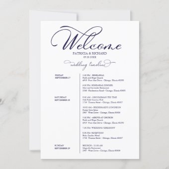 Wedding Weekend Itinerary Timeline Elegant Invitation | Zazzle