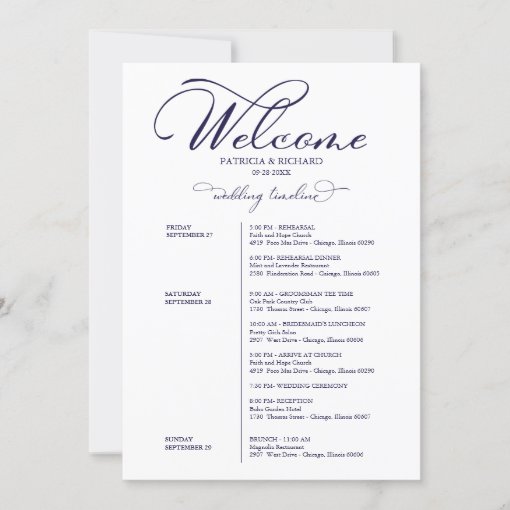 Wedding Weekend Itinerary Timeline Elegant Invitation | Zazzle
