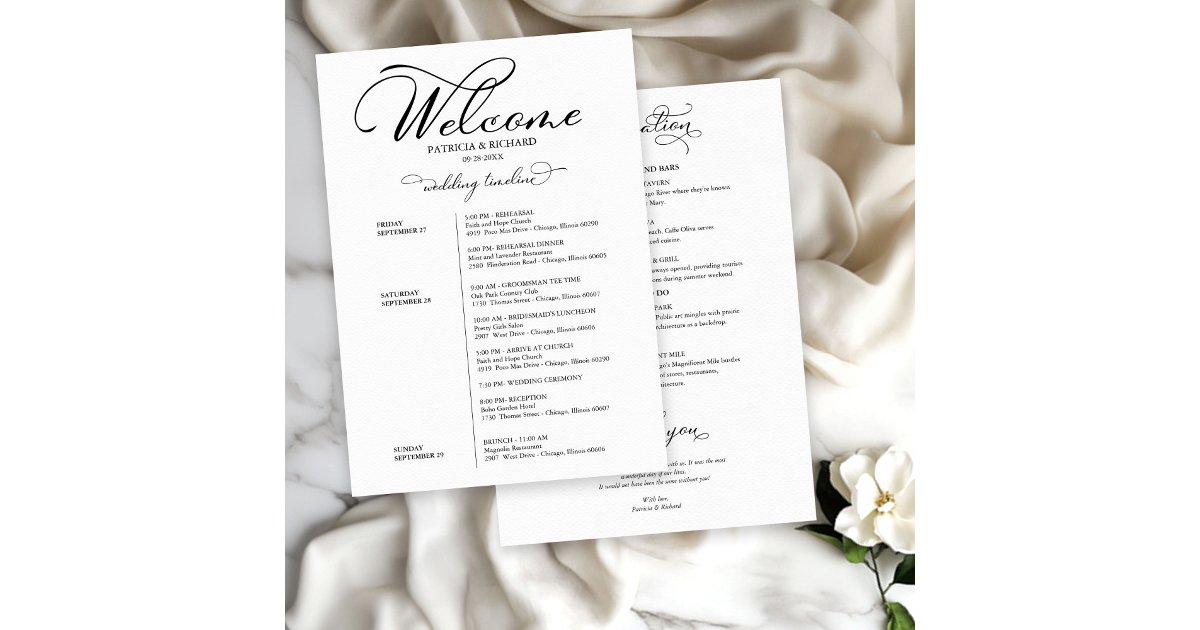 Wedding Weekend Itinerary Timeline Elegant Invitation | Zazzle