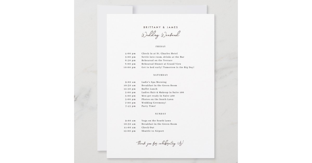 Wedding Weekend Itinerary V3 Invitation | Zazzle