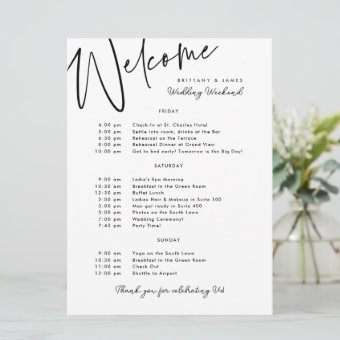 Wedding Weekend Itinerary Welcome Card | Zazzle