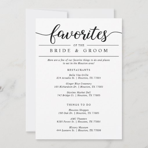 Wedding Weekend Welcome and Things To Do Card | Zazzle