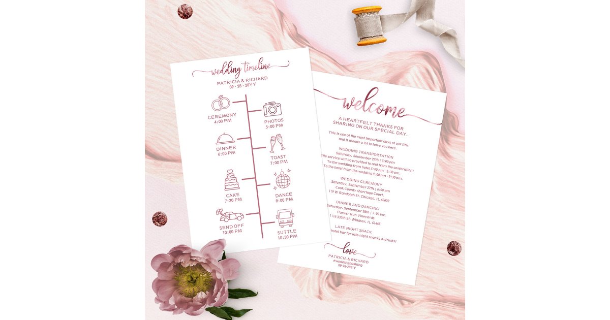 Wedding Weekend Welcome Itinerary Simple Chic | Zazzle