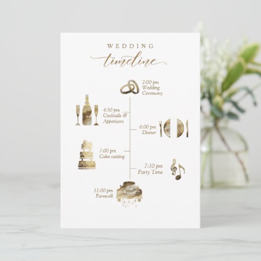 Wedding Welcome and Timeline Card White and Gold | Zazzle