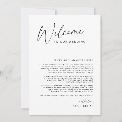 Wedding Welcome Bag Note with Order Timeline Card | Zazzle