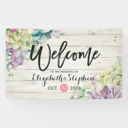 Wedding Welcome Banner Succulent Plant Rustic Wood | Zazzle