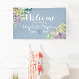 Wedding Welcome Banner Watercolor Succulent Plants | Zazzle