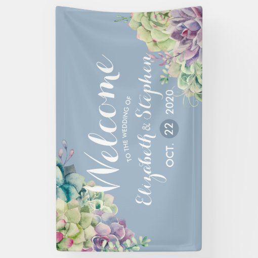 Wedding Welcome Banner Watercolor Succulent Plants | Zazzle