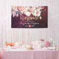 Wedding Welcome Boho Floral Feathers Burgundy Red Banner | Zazzle