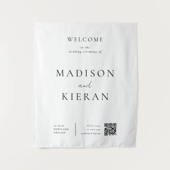 Wedding Welcome Ceremony QR Code Sign Large Fabric Tapestry | Zazzle