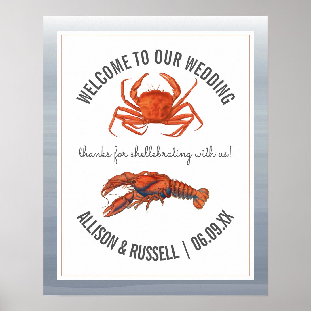Wedding Welcome Crab & Lobster "Shellebrating" Poster | Zazzle