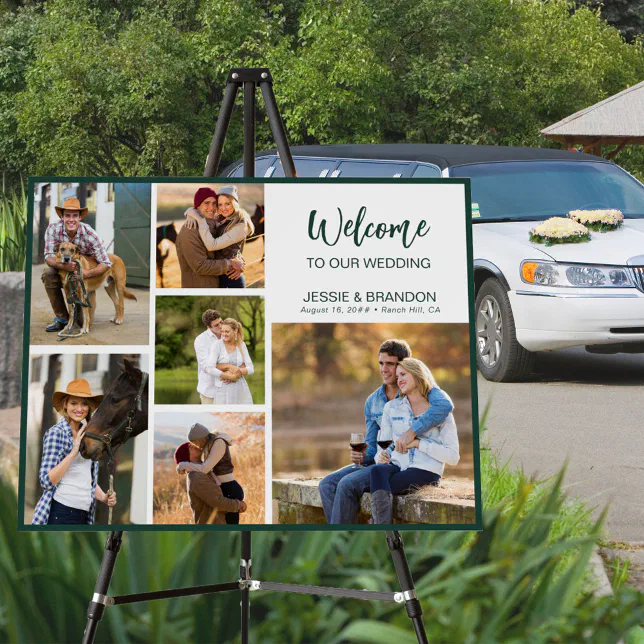 Wedding Welcome Emerald Green Script 6 Photo Foam Board | Zazzle