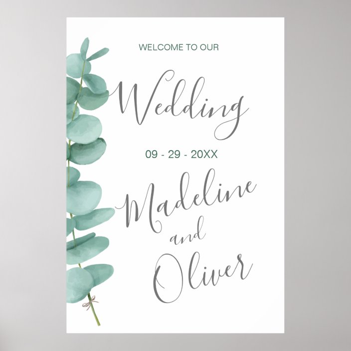 Wedding Welcome Eucalyptus Leaves Simple Green Poster | Zazzle.com