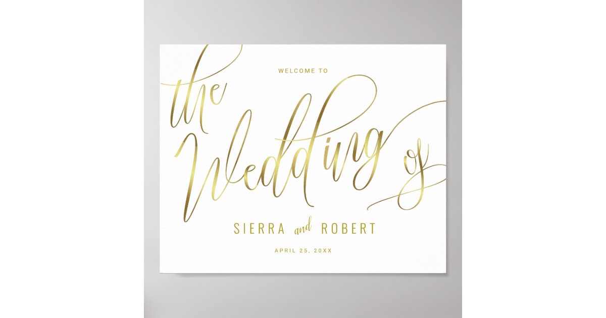 Wedding Welcome Faux Gold Hand Lettered Script Poster | Zazzle