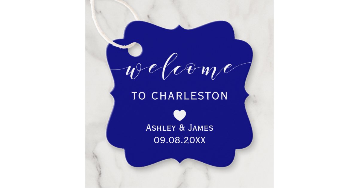 Wedding Welcome Gift Tags for Hotel Bag, Navy Blue | Zazzle