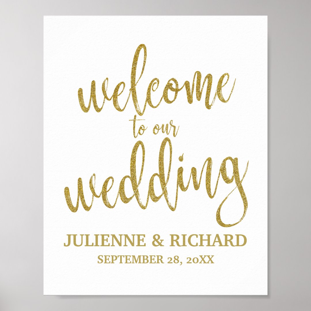 Wedding Welcome Gold Glitter 8x10 Sign | Zazzle