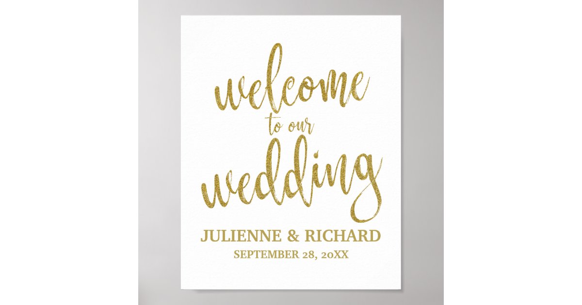Wedding Welcome Gold Glitter 8x10 Sign | Zazzle