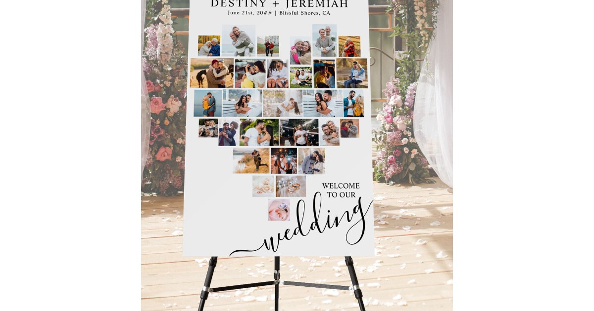Wedding Welcome Heart Shape 29 Photo Collage Foam Board | Zazzle