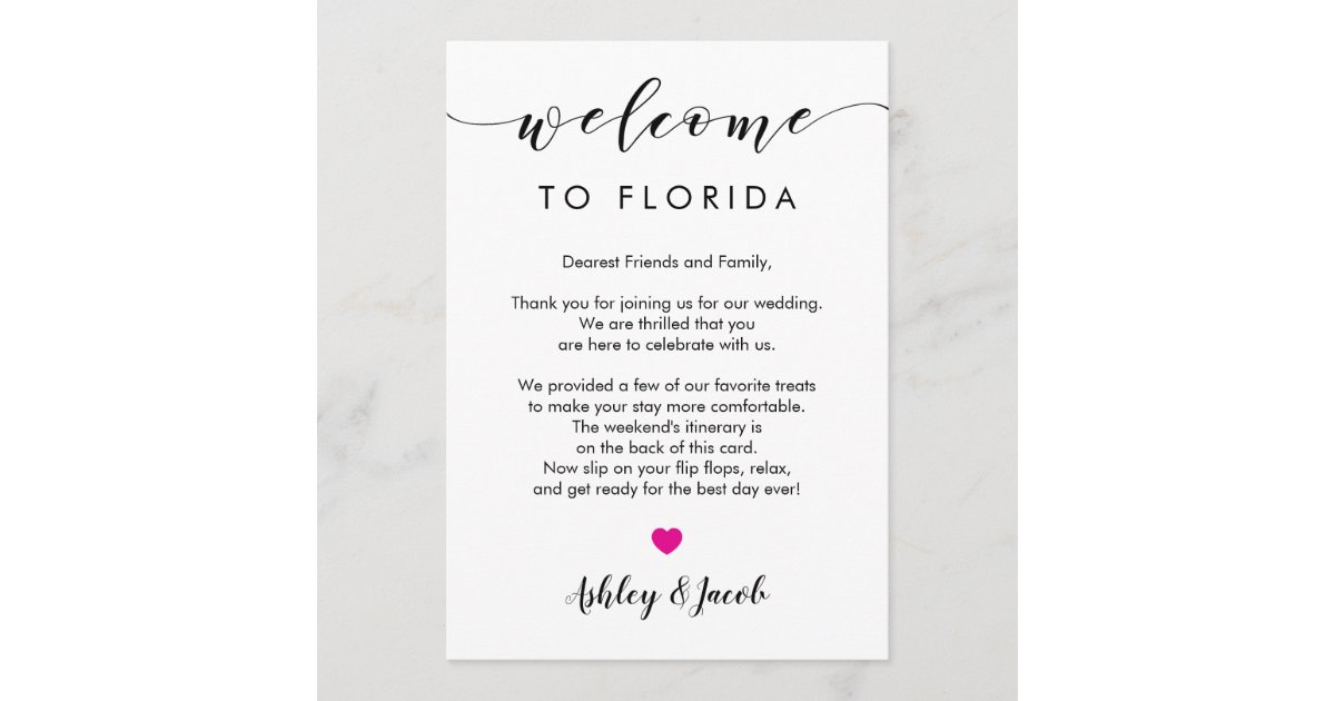 Wedding Welcome Letter & Weekend Itinerary Card | Zazzle