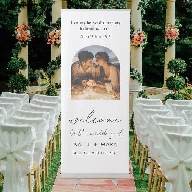 Wedding Welcome Minimalist Arch Photo Retractable Banner | Zazzle