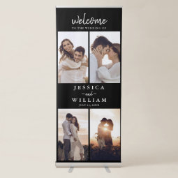 Wedding Welcome Photo Collage Black Retractable Banner | Zazzle