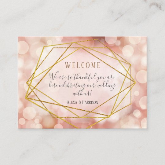 Wedding Welcome Place Cards Geometric Bokeh Pink | Zazzle.com