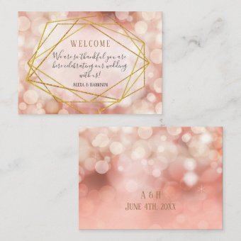 Wedding Welcome Place Cards Geometric Bokeh Pink | Zazzle
