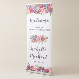 Wedding Welcome Purple and Pink Watercolor Floral Retractable Banner ...