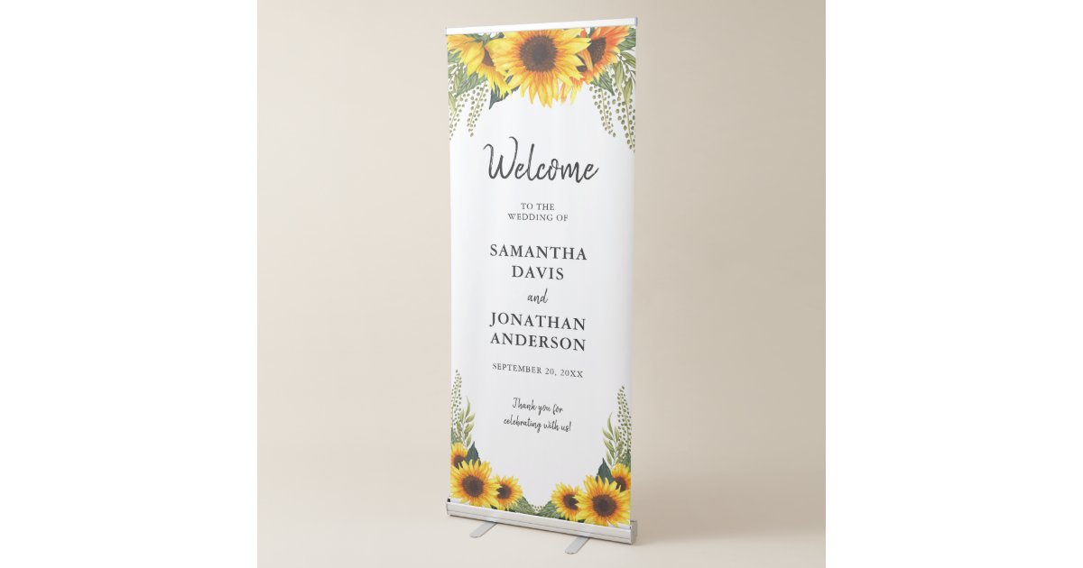 Wedding Welcome Rustic Sunflowers Retractable Banner | Zazzle