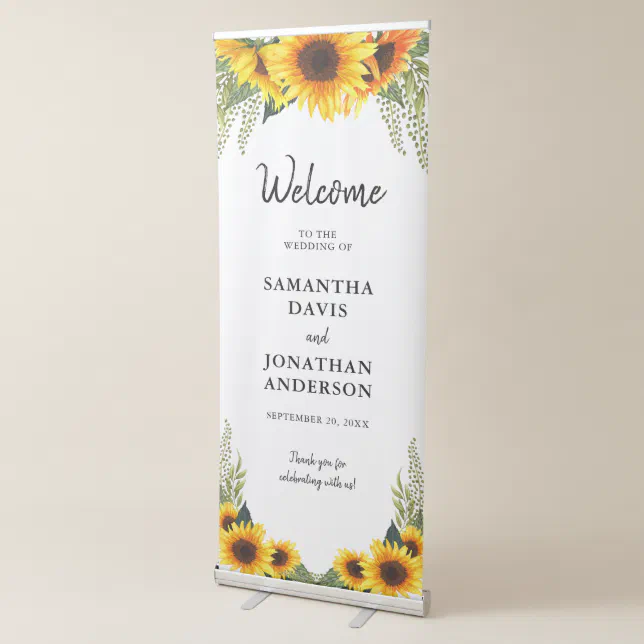 Wedding Welcome Rustic Sunflowers Retractable Banner | Zazzle