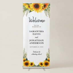 Wedding Welcome Rustic Sunflowers Retractable Banner | Zazzle