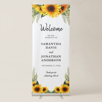 Wedding Welcome Rustic Sunflowers Retractable Banner | Zazzle