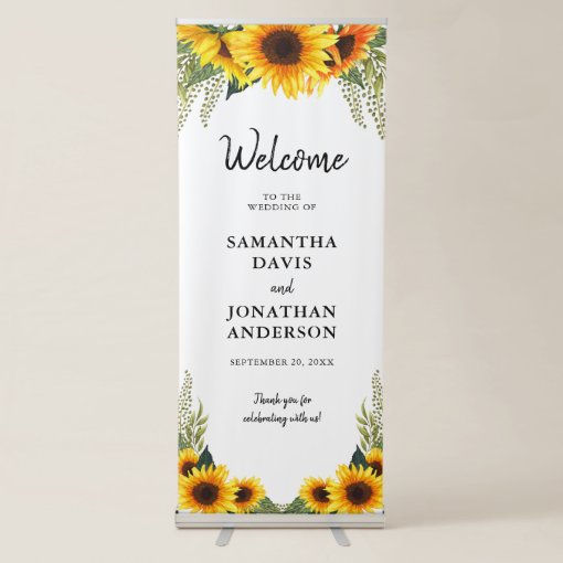 Wedding Welcome Rustic Sunflowers Retractable Banner | Zazzle