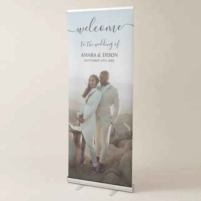 Wedding Welcome Script Calligraphy Full Photo Retractable Banner | Zazzle