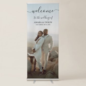 Wedding Welcome Script Calligraphy Full Photo Retractable Banner | Zazzle