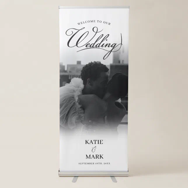 Wedding Welcome Script Calligraphy Modern Photo Retractable Banner | Zazzle