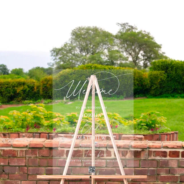 Wedding Welcome Script QR Code Sign | Zazzle