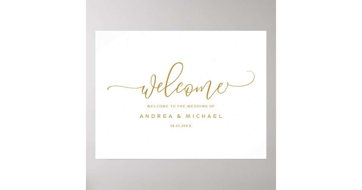 Wedding Welcome Sign - Bounce Calligraphy Gold | Zazzle