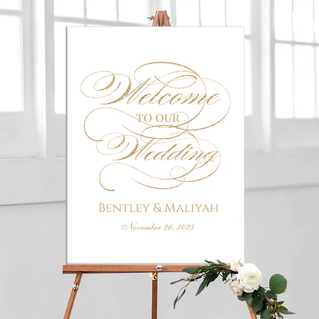 Wedding welcome sign elegant gold calligraphy | Zazzle
