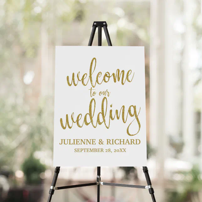 Wedding Welcome Sign Gold Glitter Script | Zazzle