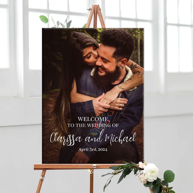 Wedding welcome sign poster with photo | Zazzle