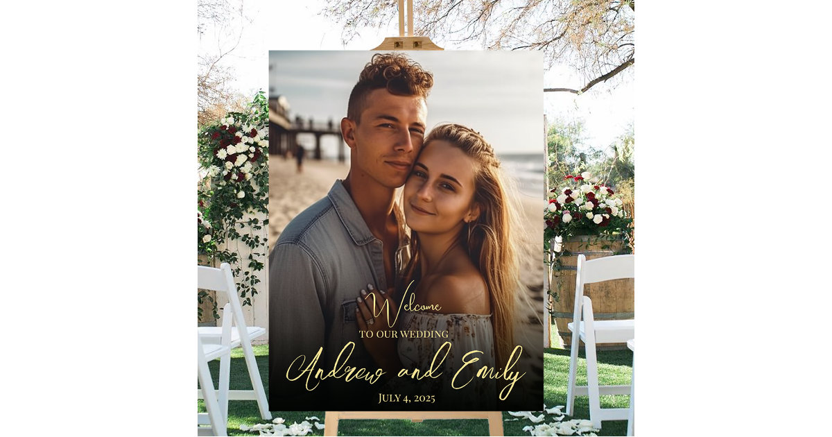 Wedding welcome sign poster with photo | Zazzle