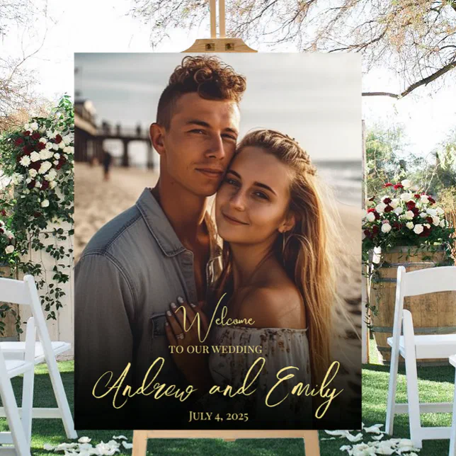 Wedding welcome sign poster with photo | Zazzle