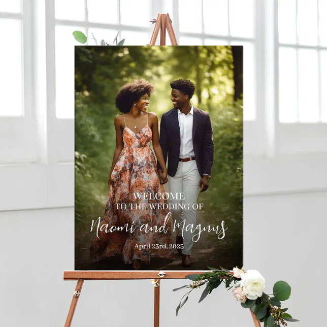 Wedding welcome sign poster with photo | Zazzle