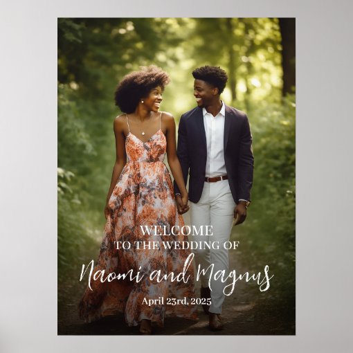 Wedding welcome sign poster with photo | Zazzle