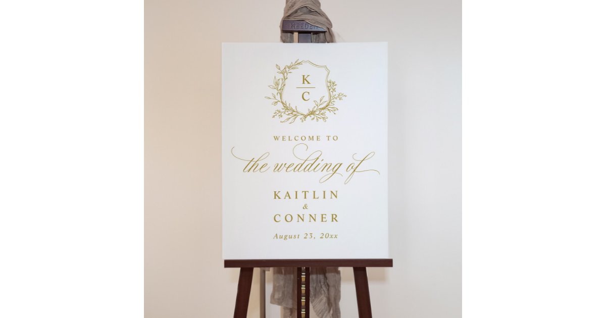 Wedding Welcome Sign Vintage Gold Crest Logo | Zazzle