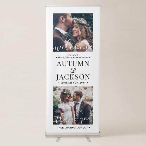 Wedding Welcome Simple Modern Calligraphy 2 Photo Retractable Banner ...
