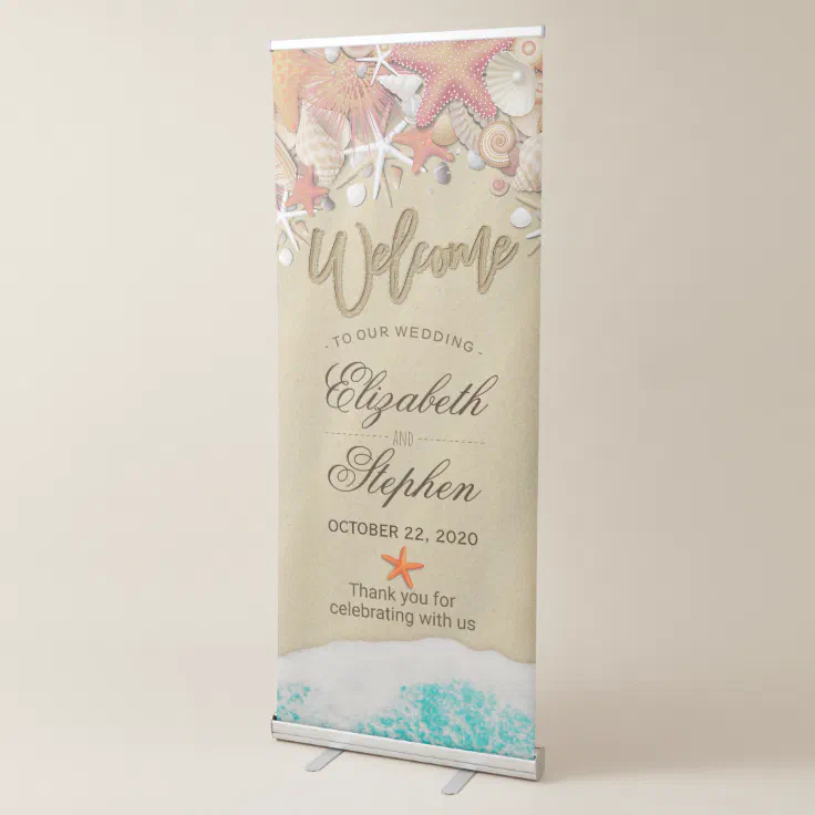 Wedding Welcome Summer Beach Starfish Sea shells Retractable Banner ...