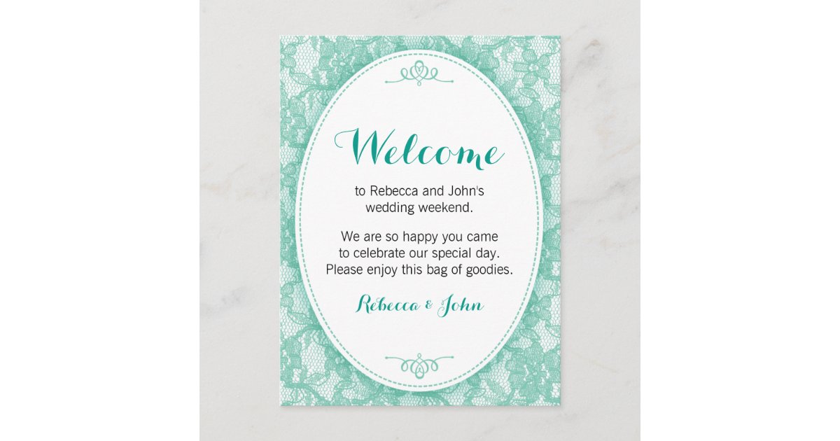 Wedding Welcome Teal Lace Postcard | Zazzle